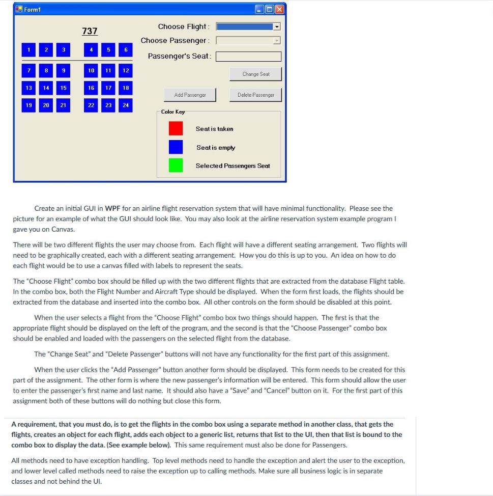 Solved Create an initial GUI in WPF for an airline flight | Chegg.com