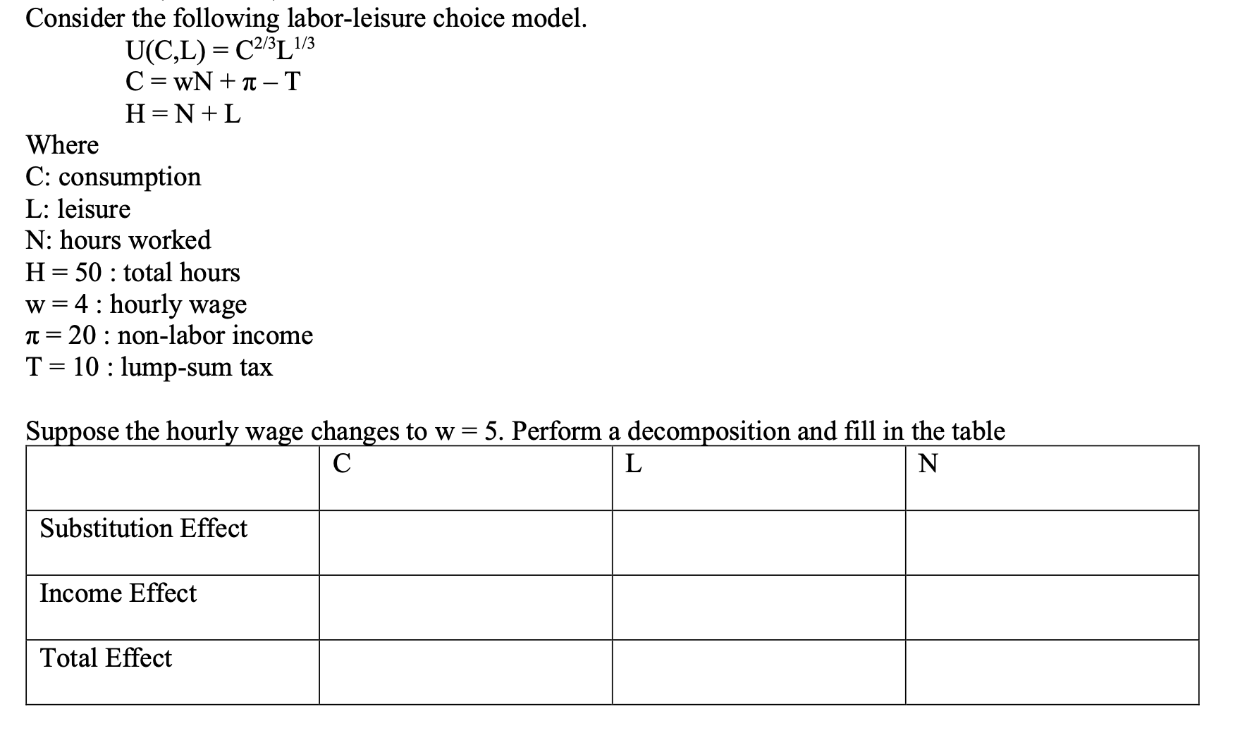Solved Consider the following labor-leisure choice model. | Chegg.com