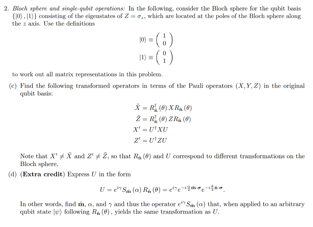 Bloch sphere and single-qubit operations: In the | Chegg.com
