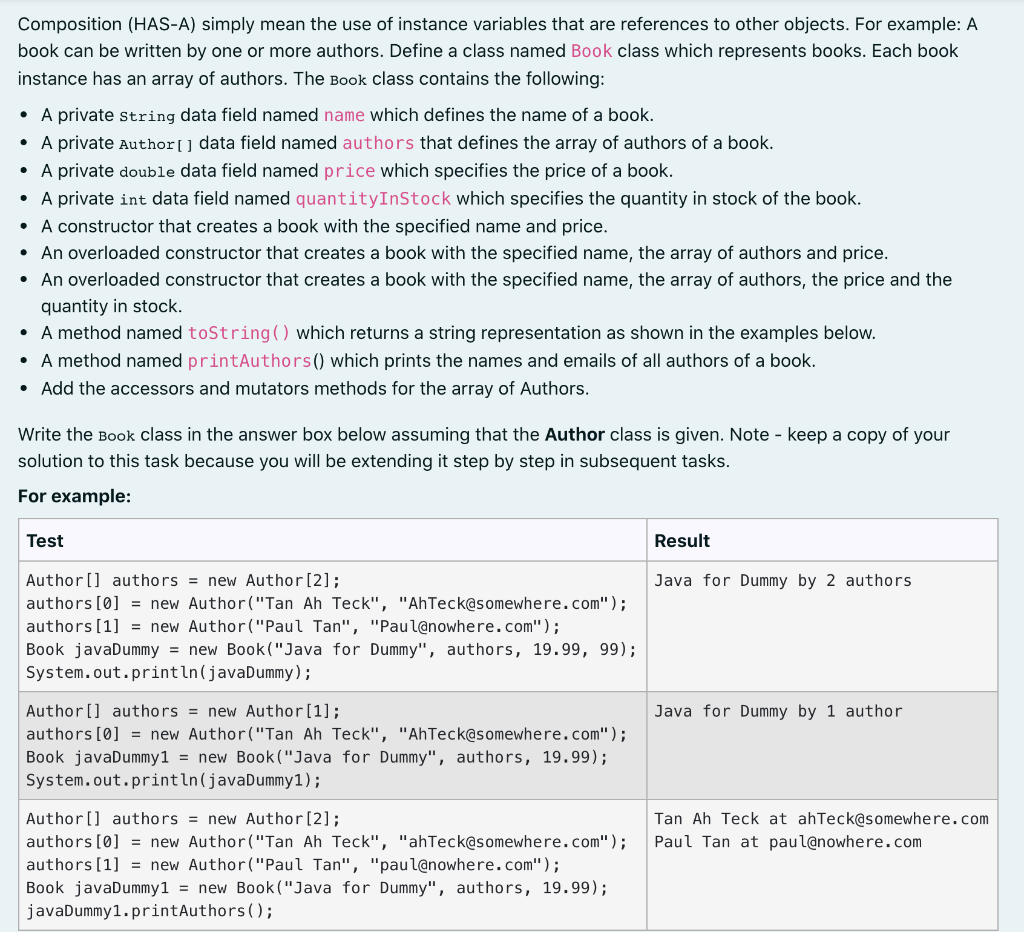 Solved 1 class Author { 2 private String name; 3 private | Chegg.com