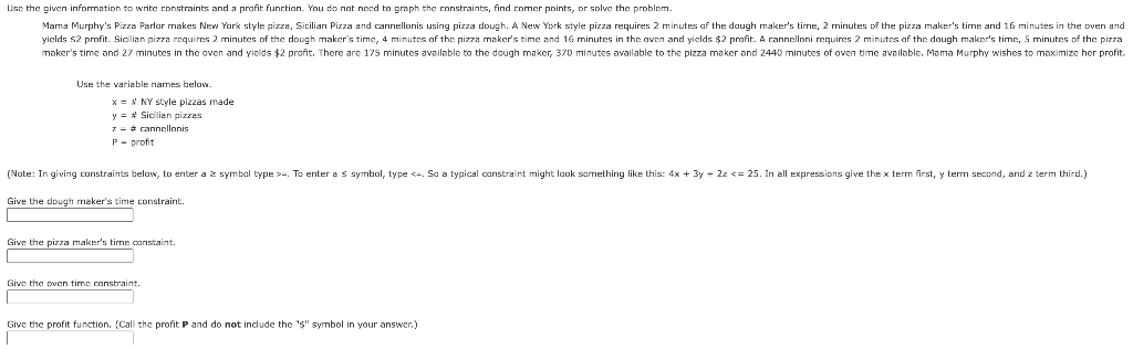 Solved Use the given information to write constraints and a | Chegg.com