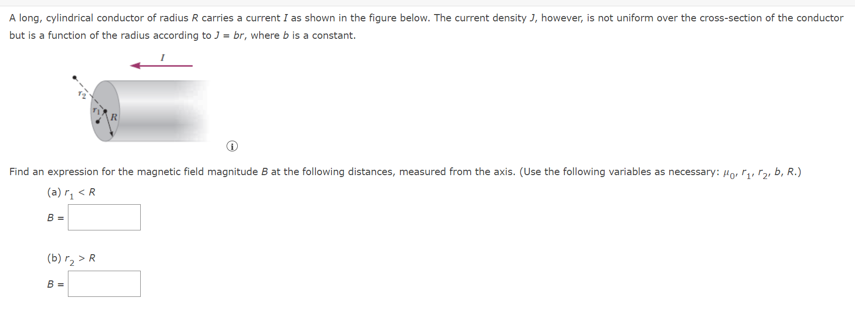 Solved A long, cylindrical conductor of radius R carries a | Chegg.com
