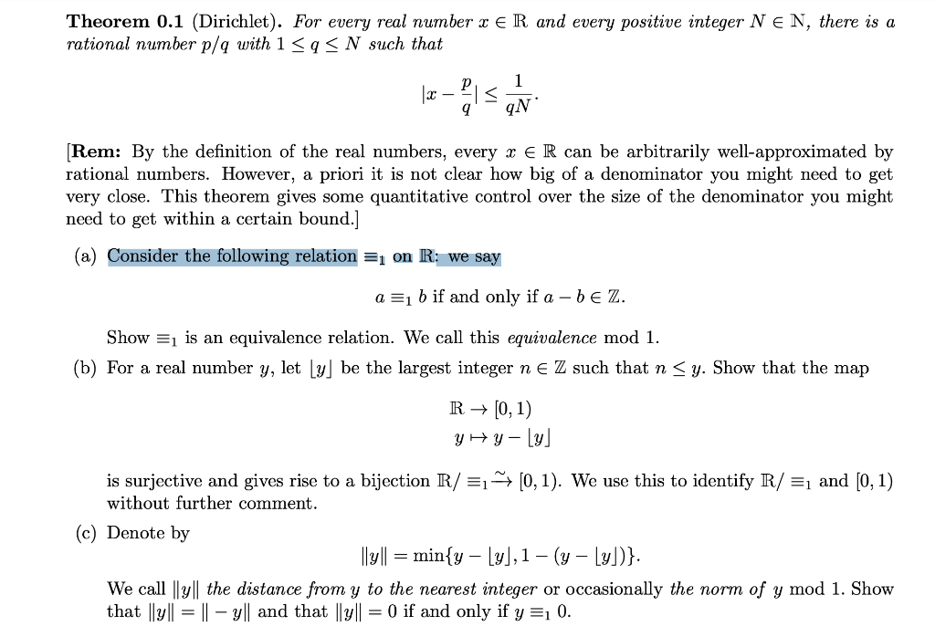 Solved Theorem 0.1 (Dirichlet). For every real number x E R | Chegg.com