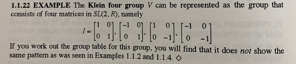 Solved 1.1.22 EXAMPLE The Klein four group V can be | Chegg.com