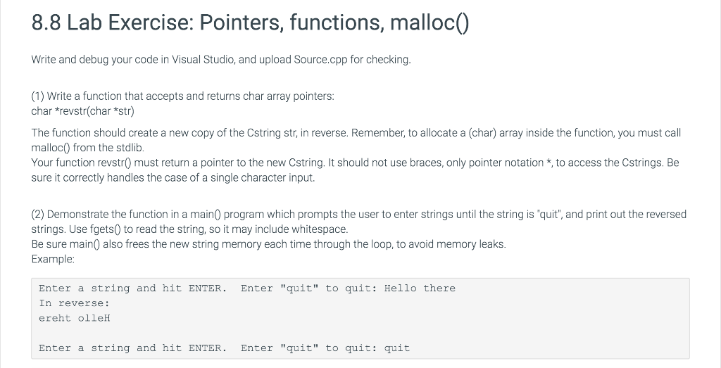 Solved 8.8 Lab Exercise: Pointers, functions, malloc() Write | Chegg.com