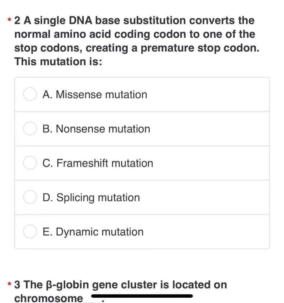 Solved * 2 A single DNA base substitution converts the | Chegg.com