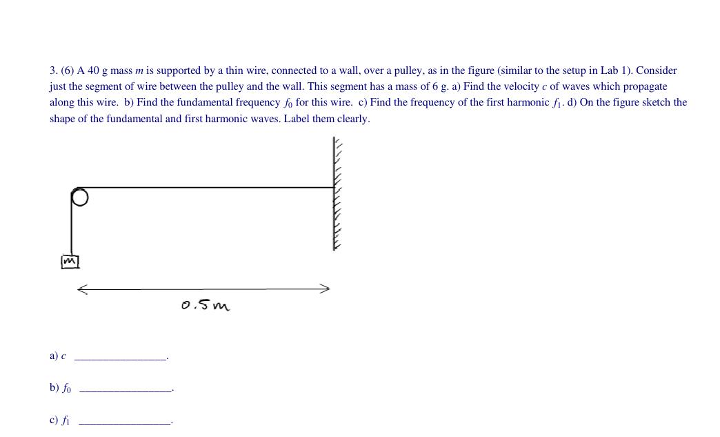 [Solved]: 3. (6) A 40g mass m is supported by a thin wire,