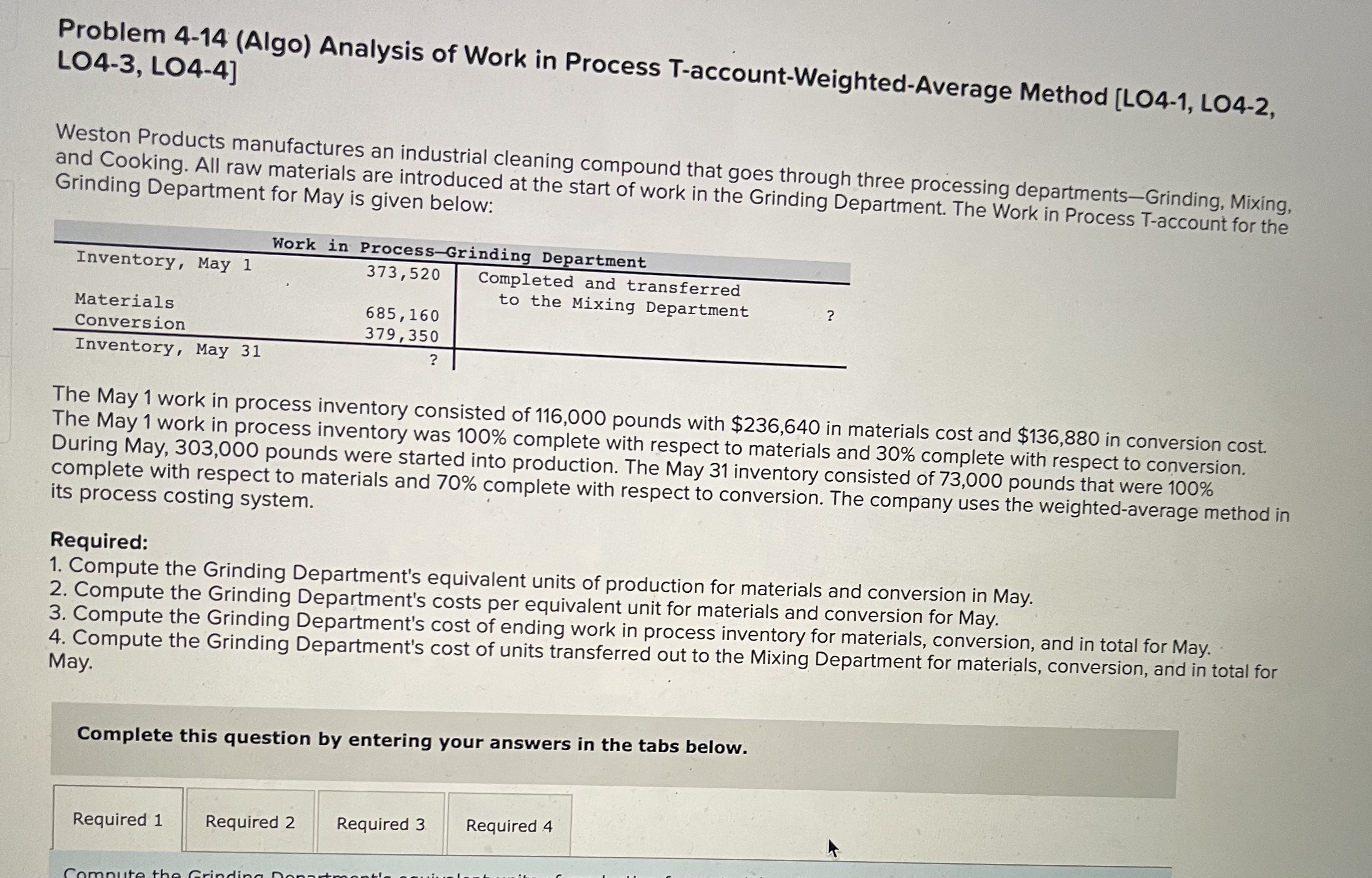 Solved Problem 4-14 (Algo) Analysis of Work in Process | Chegg.com