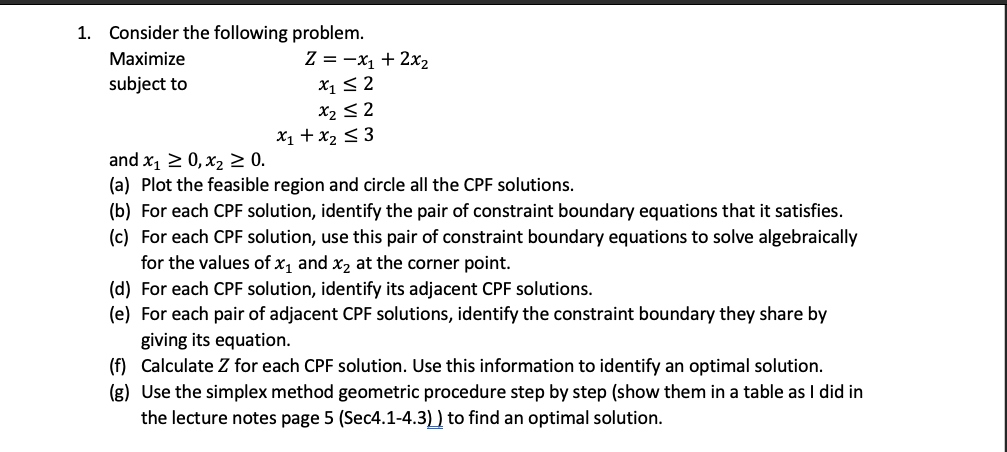 Solved 1. Consider the following problem. Maximize Z = -X1 + | Chegg.com