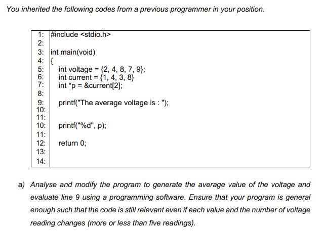 Solved You inherited the following codes from a previous | Chegg.com