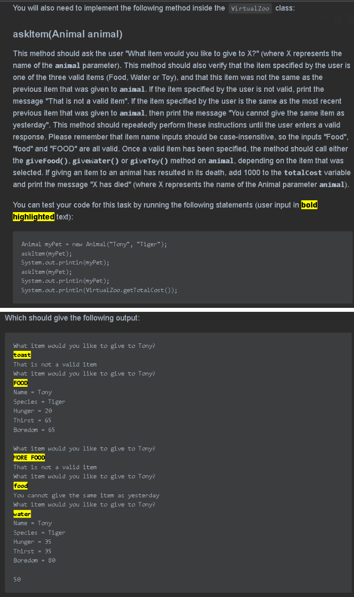 Solved Task 2-Animal Selection Your second task is to write | Chegg.com