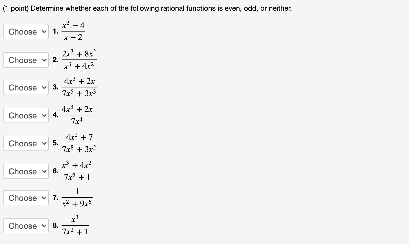 Solved (1 point) Determine whether each of the following | Chegg.com