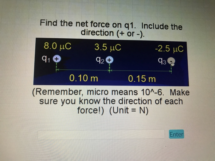 Solved Find the net force on q1. Include the direction (+ | Chegg.com