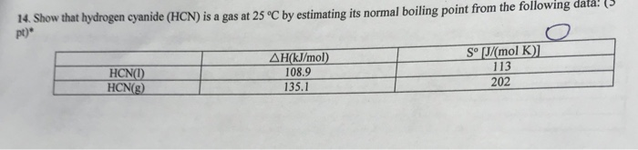 Solved 14. Show that hydrogen cyanide (HCN) is a gas at 25 | Chegg.com