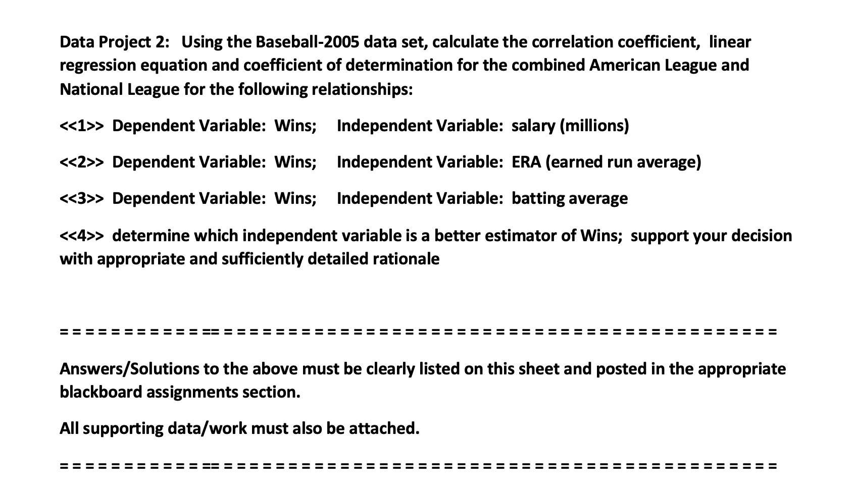 Data Project 2: Using the Baseball-2005 data set, | Chegg.com