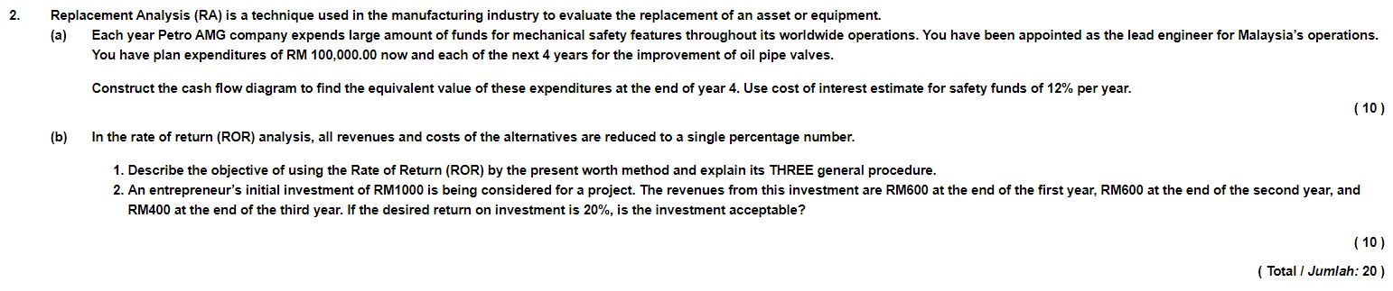 Solved 2. Replacement Analysis (RA) is a technique used in | Chegg.com
