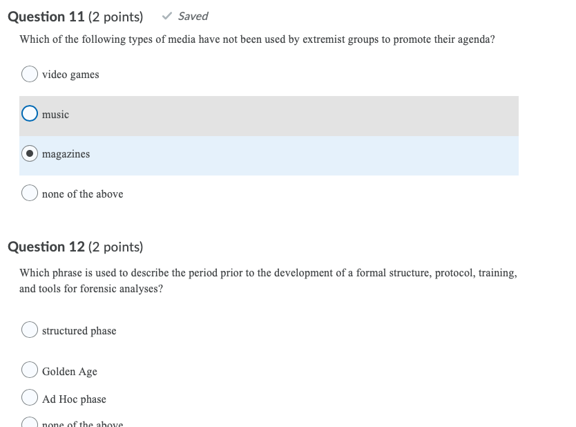 Solved Question 11 (2 points) Saved Which of the following | Chegg.com