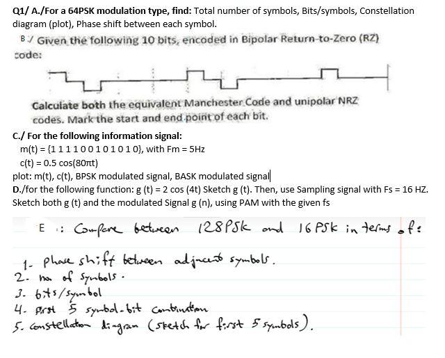 Q1/A./For a 64PSK modulation type, find: Total number | Chegg.com