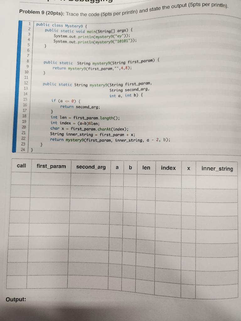 Solved Problem 9 (20pts): Trace the code (5pts per println) | Chegg.com