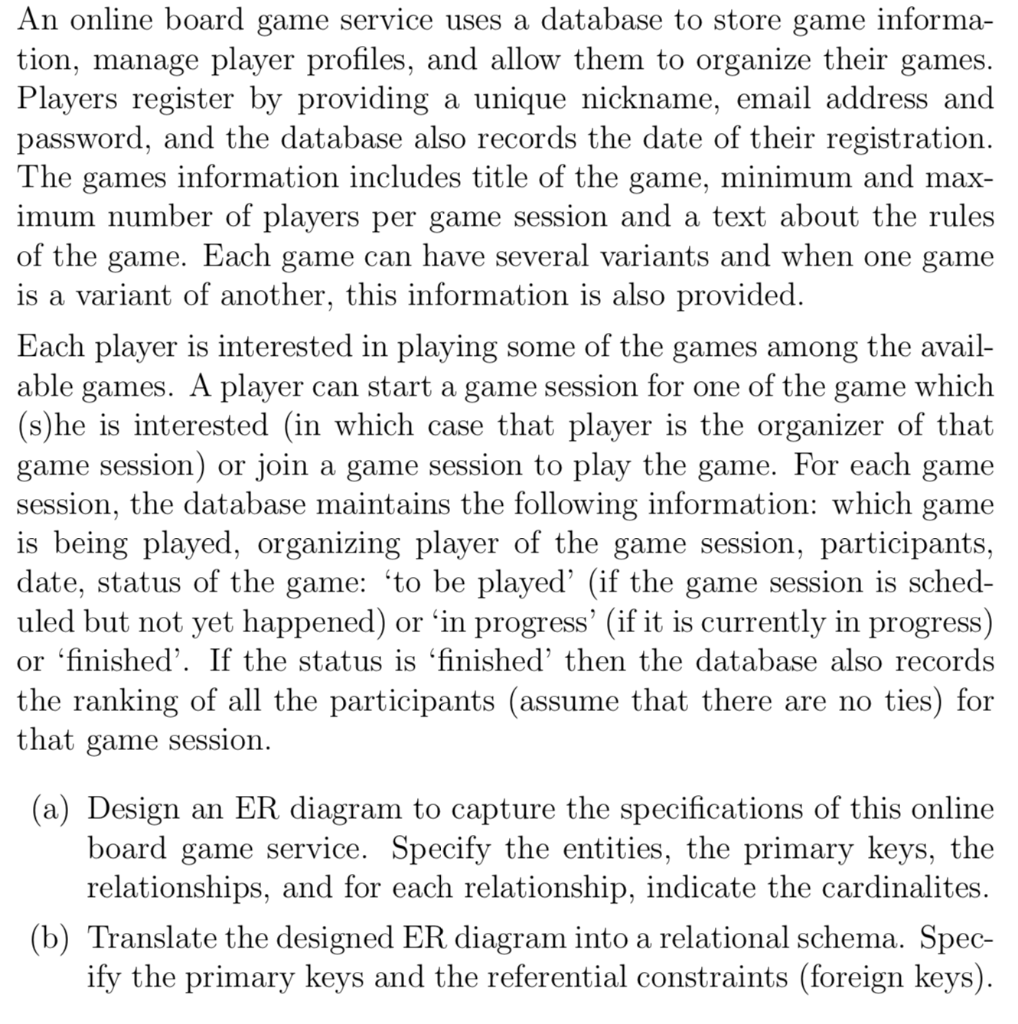 Solved An online board game service uses a database to store | Chegg.com