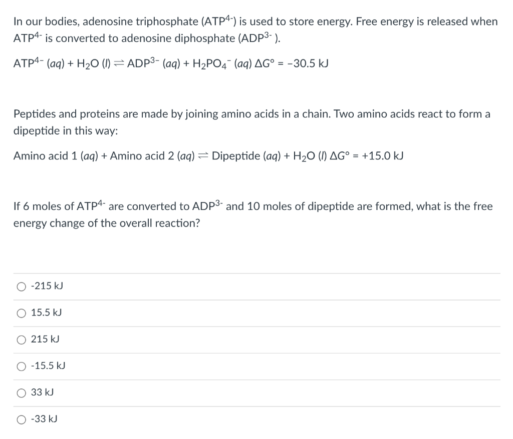 Solved In our bodies, adenosine triphosphate (ATP4-) is used | Chegg.com
