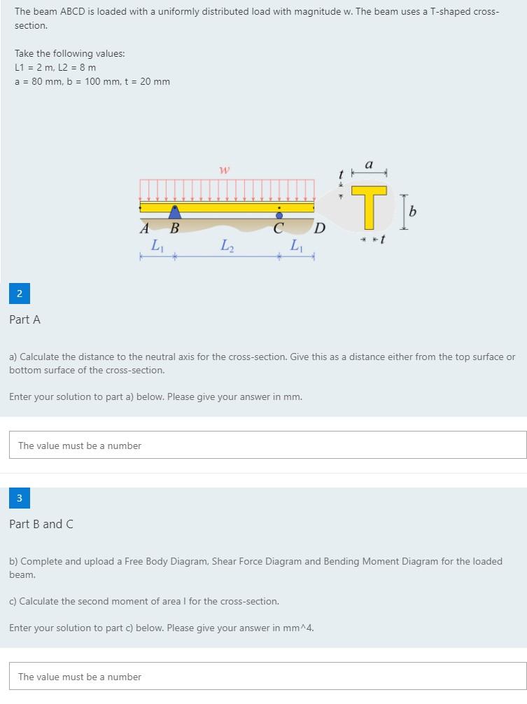 Solved The beam ABCD is loaded with a uniformly distributed | Chegg.com