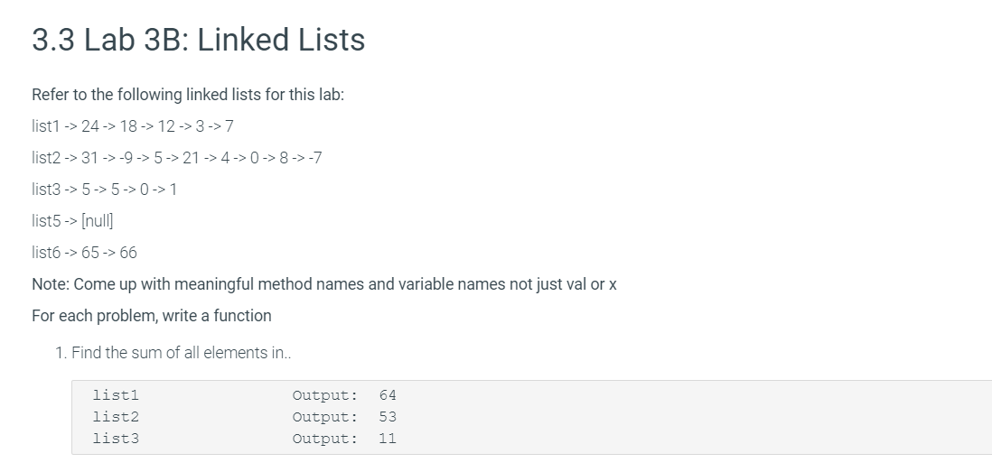 Solved 3.3 Lab 3B: Linked Lists Refer to the following | Chegg.com