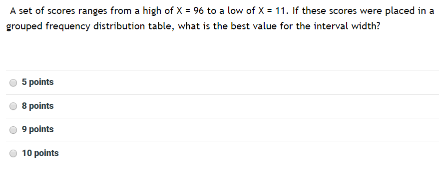Solved A set of scores ranges from a high of X = 96 to a low | Chegg.com