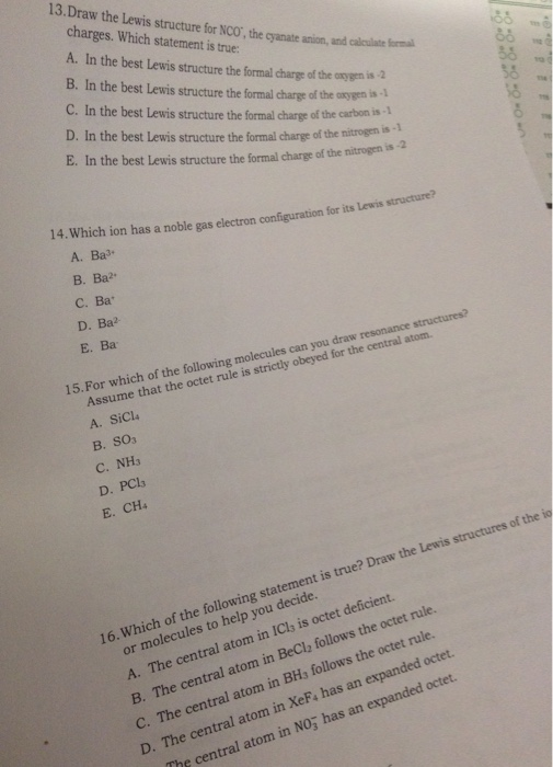 Solved 13.Draw the Lewis structure for NCo, the oyanate | Chegg.com