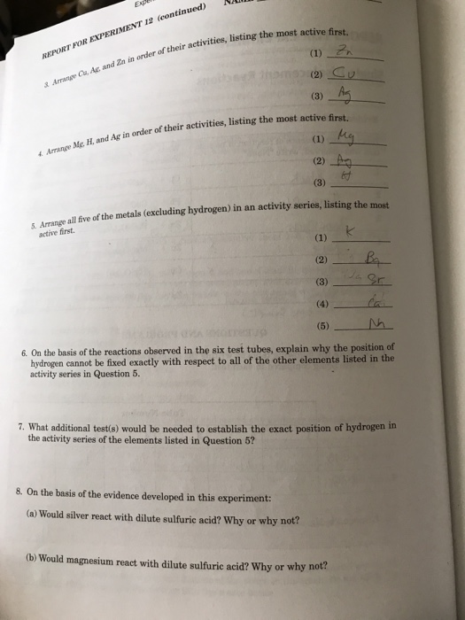 Solved REPORT FOR EXPERIMENT 13 (continued) the chemical | Chegg.com