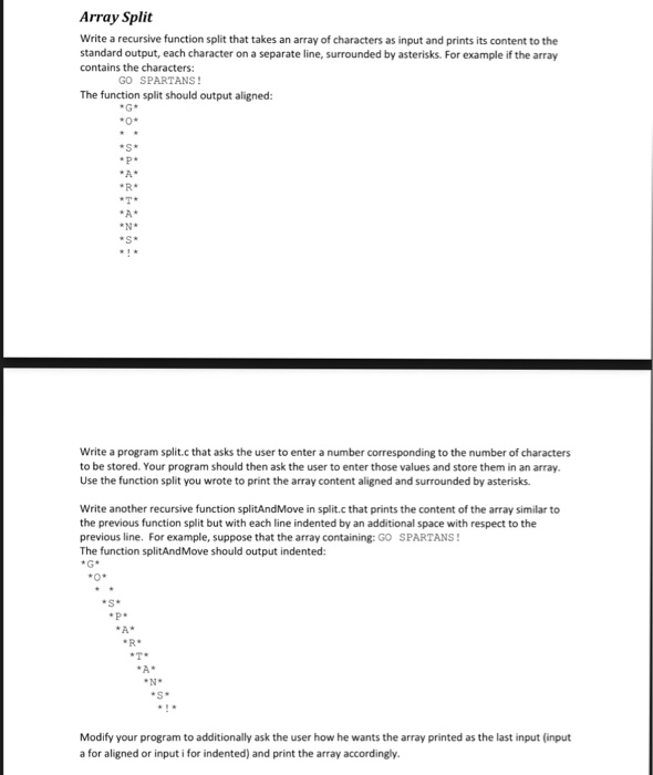 Solved Array Split Write A Recursive Function Split That 