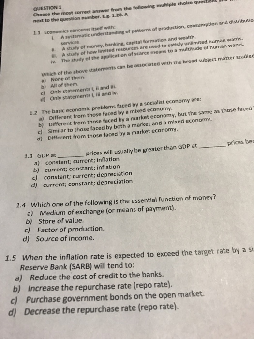 Solved QUESTION 1 Choose the most correct answer from the | Chegg.com