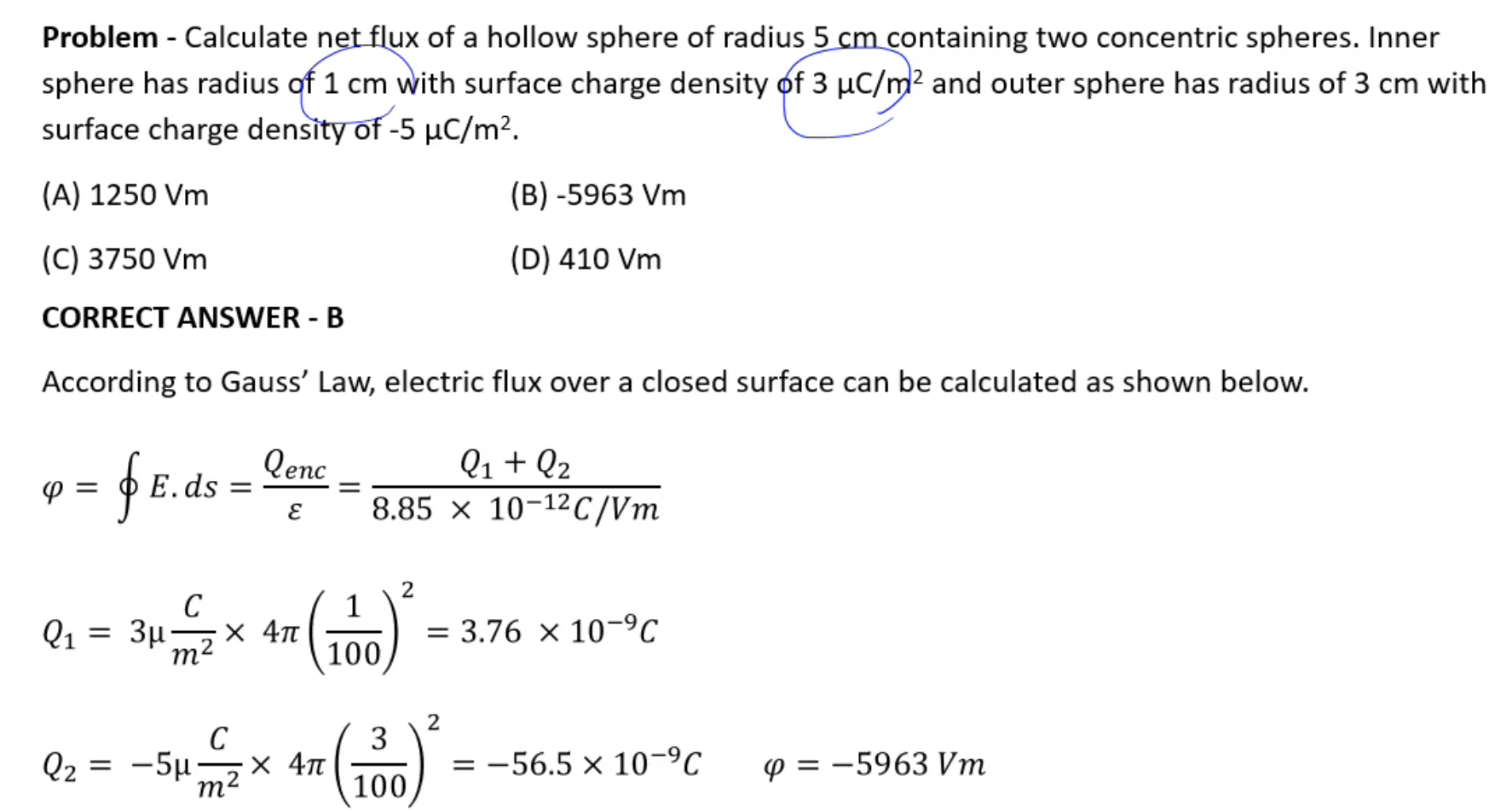 Solved Problem - Calculate net flux of a hollow sphere of | Chegg.com