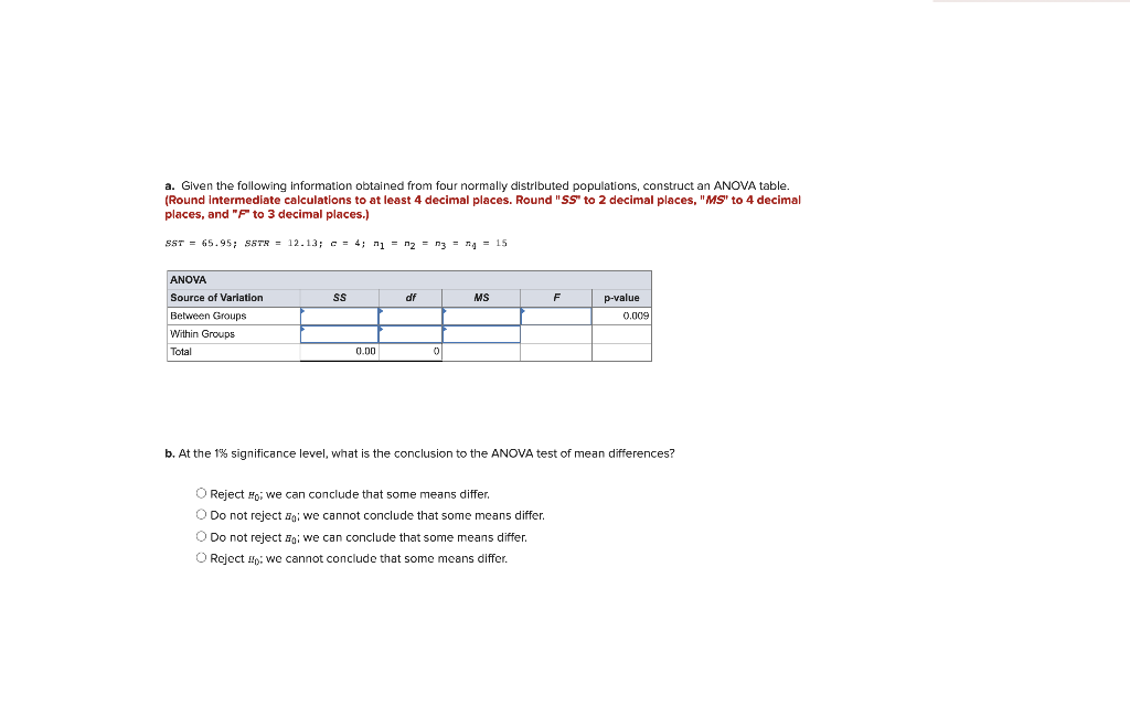 Solved a. Given the following information obtained from four | Chegg.com