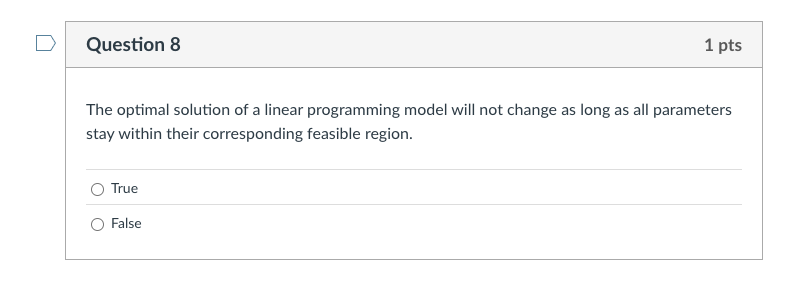 Solved Question 81 ﻿ptsThe optimal solution of a linear | Chegg.com
