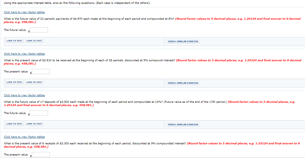 Solved Using the appropriate interest table, answer the | Chegg.com