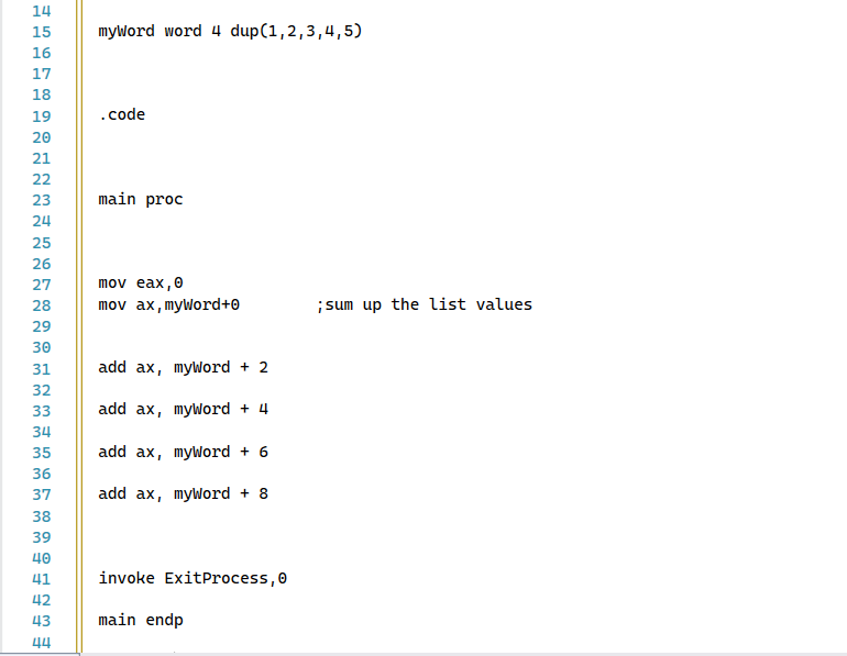 myWord word 4 dup (1,2,3,4,5) . code main proc mov | Chegg.com