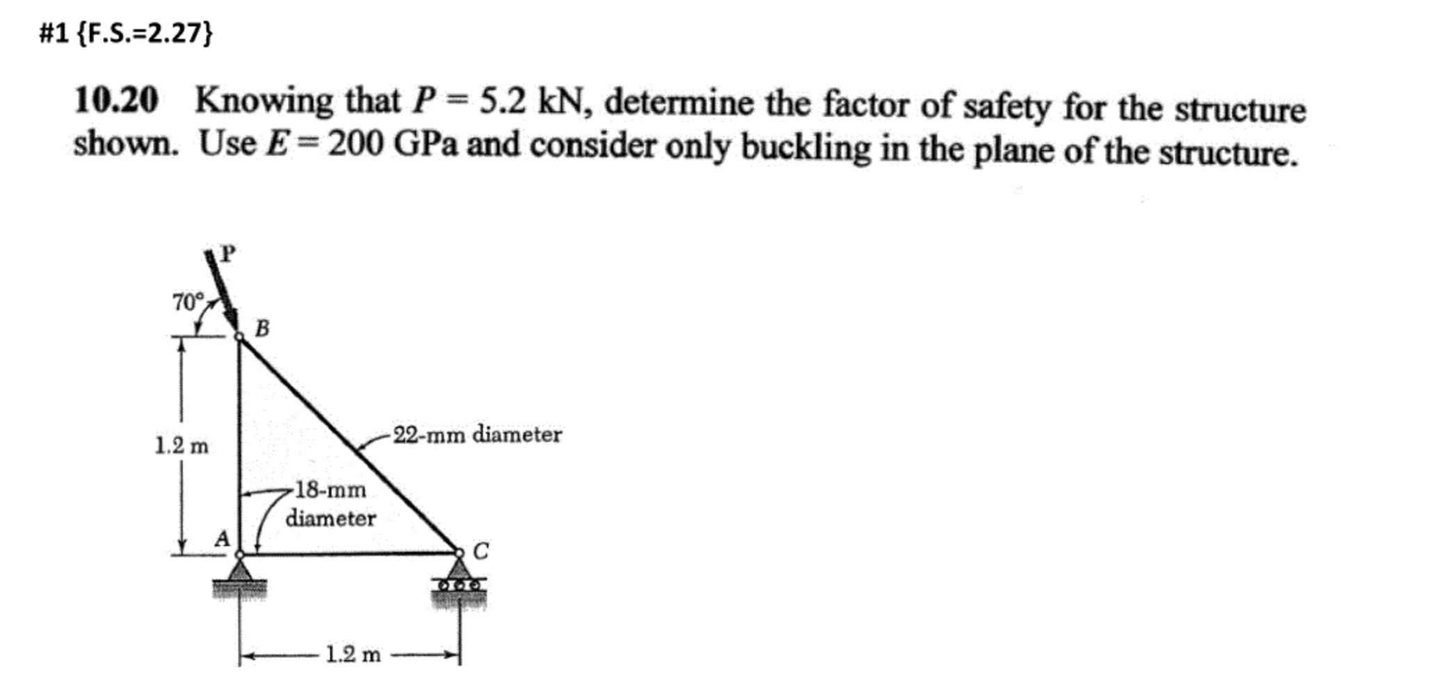Solved #1 ( F.S.-2.27 10.20 Knowing that P 5.2 kN, determine | Chegg.com