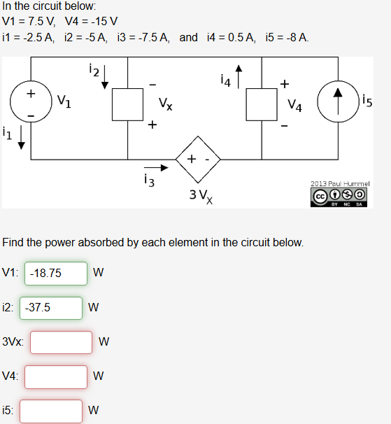 Find the power absorbed by each element in the | Chegg.com