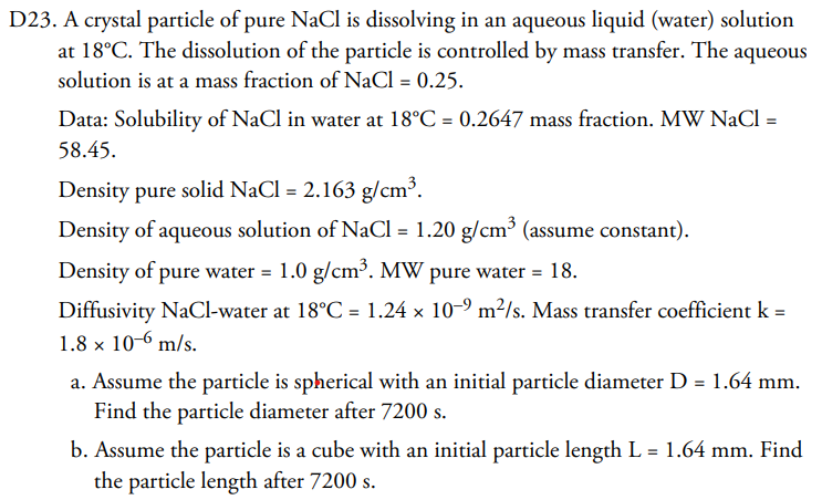 Solved 23. A crystal particle of pure NaCl is dissolving in | Chegg.com
