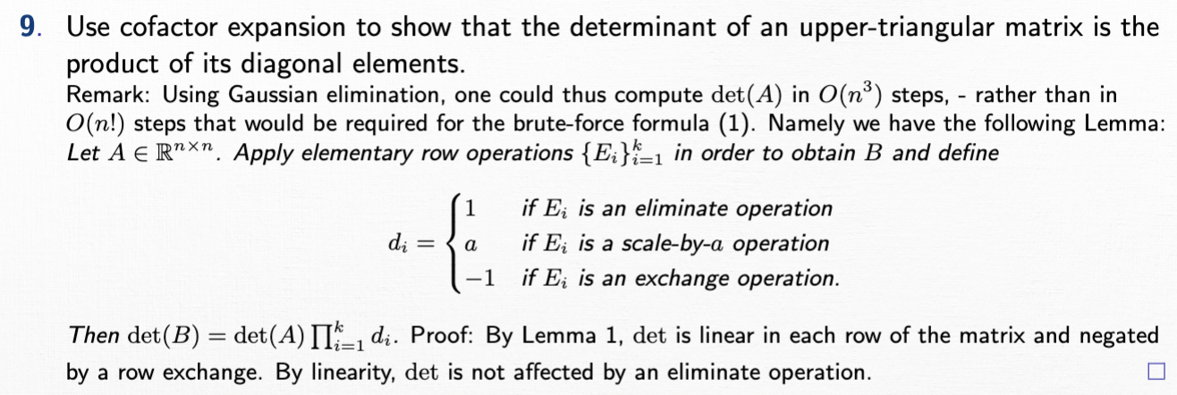 Solved Use cofactor expansion to show that the determinant | Chegg.com