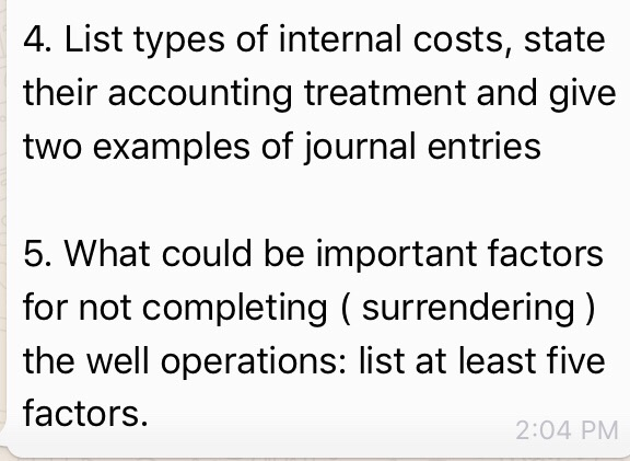 4. List types of internal costs, state their | Chegg.com