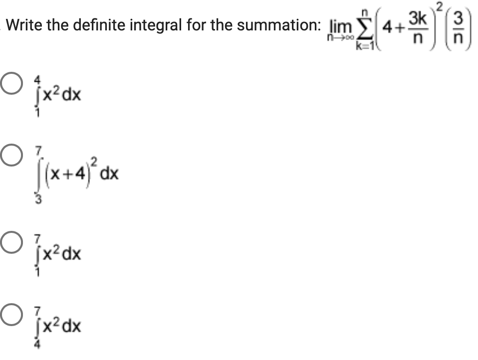 Solved Write The Definite Integral For The Summation
