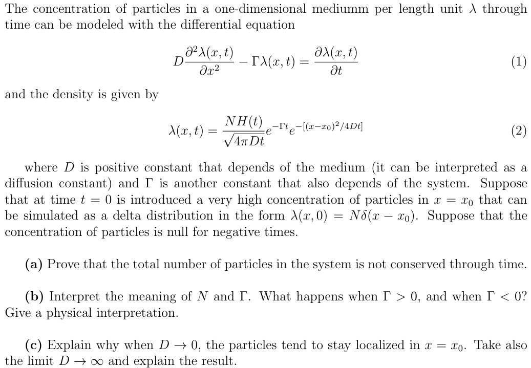 The concentration of particles in a one-dimensional | Chegg.com