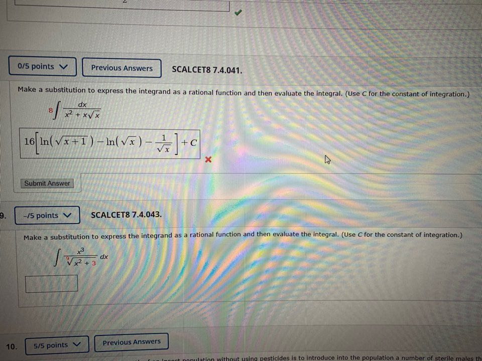 Solved > 0/5 points Previous Answers SCALCET8 7.4.041. Make | Chegg.com