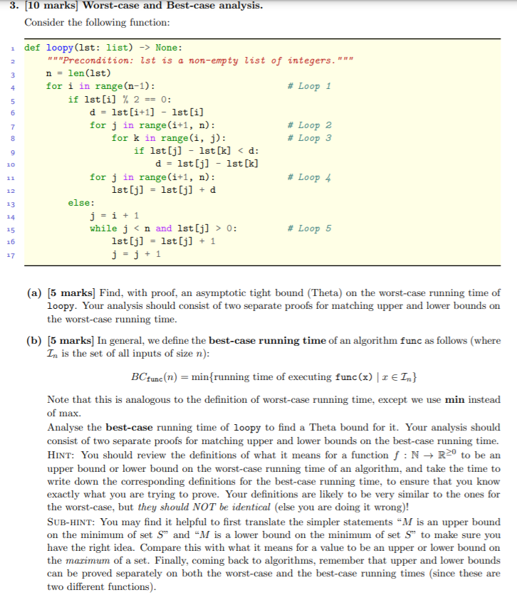 3. (10 marks] Worst-case and Best-case analysis. | Chegg.com