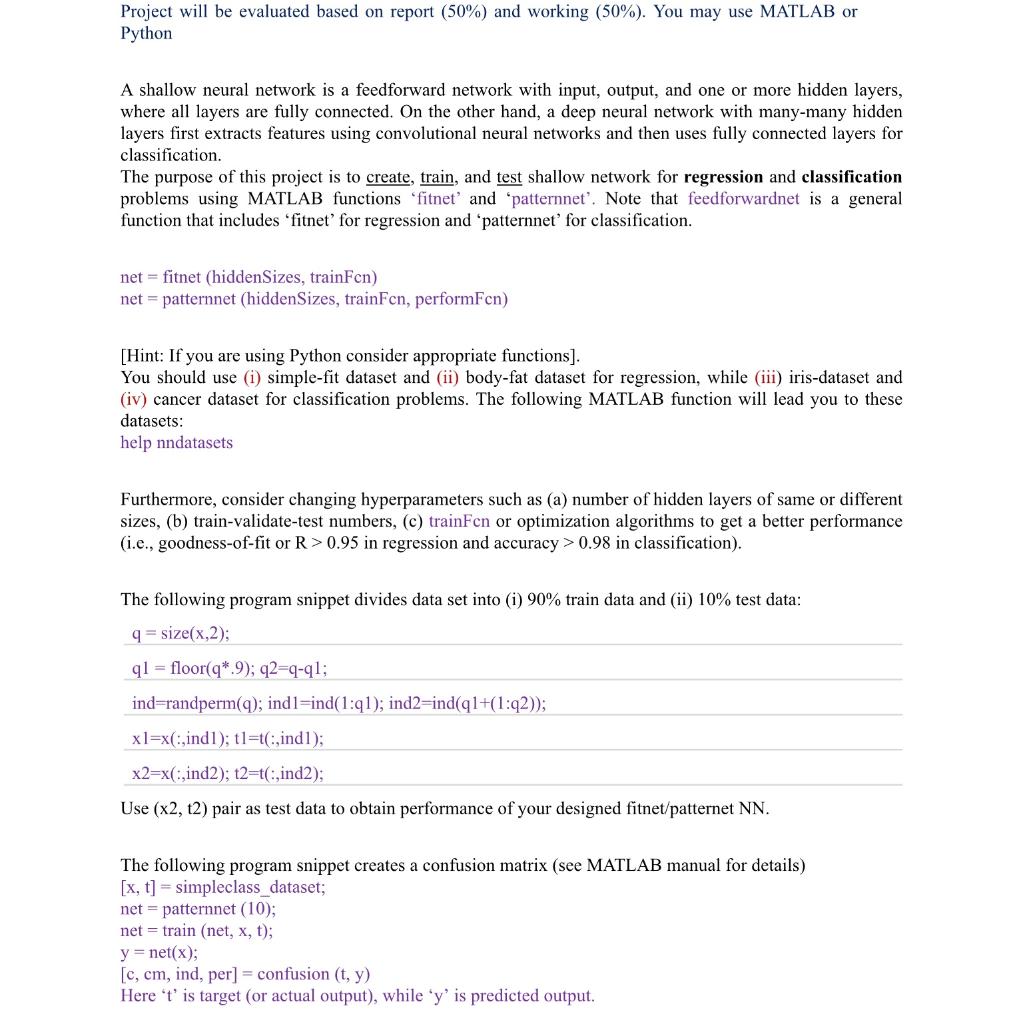 Project will be evaluated based on report (50%) and | Chegg.com