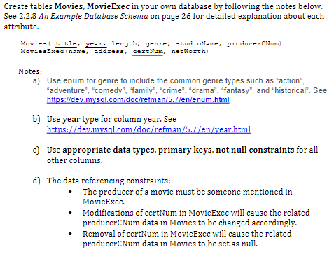 Create tables Movies, MovieExec in your own database | Chegg.com