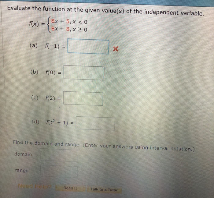 Solved Evaluate the function at the given value(s) of the | Chegg.com