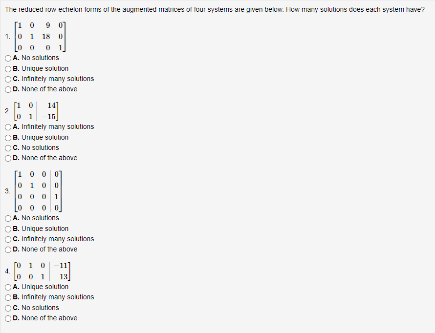 Solved The reduced row-echelon forms of the augmented | Chegg.com